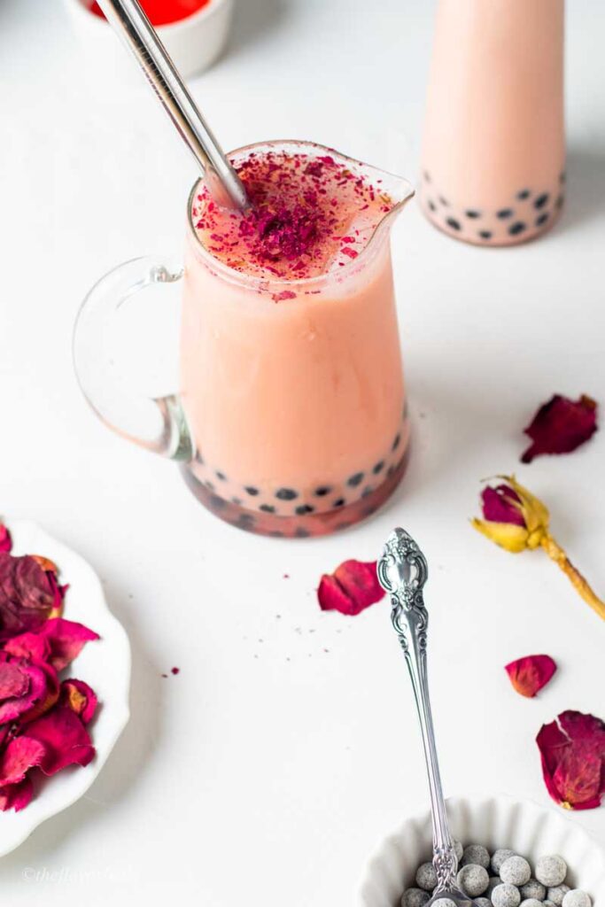 Rose Milk Tea | Homemade Rose Bubble Tea - The Flavor Bells