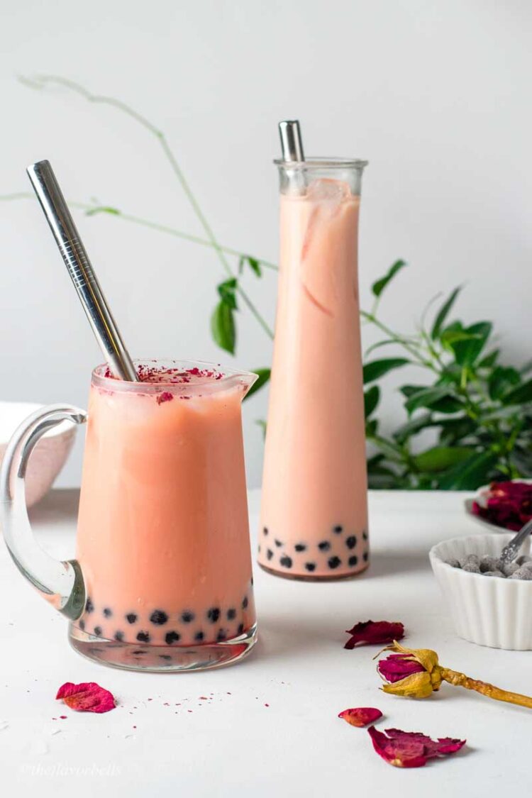 Rose Milk Tea | Homemade Rose Bubble Tea - The Flavor Bells