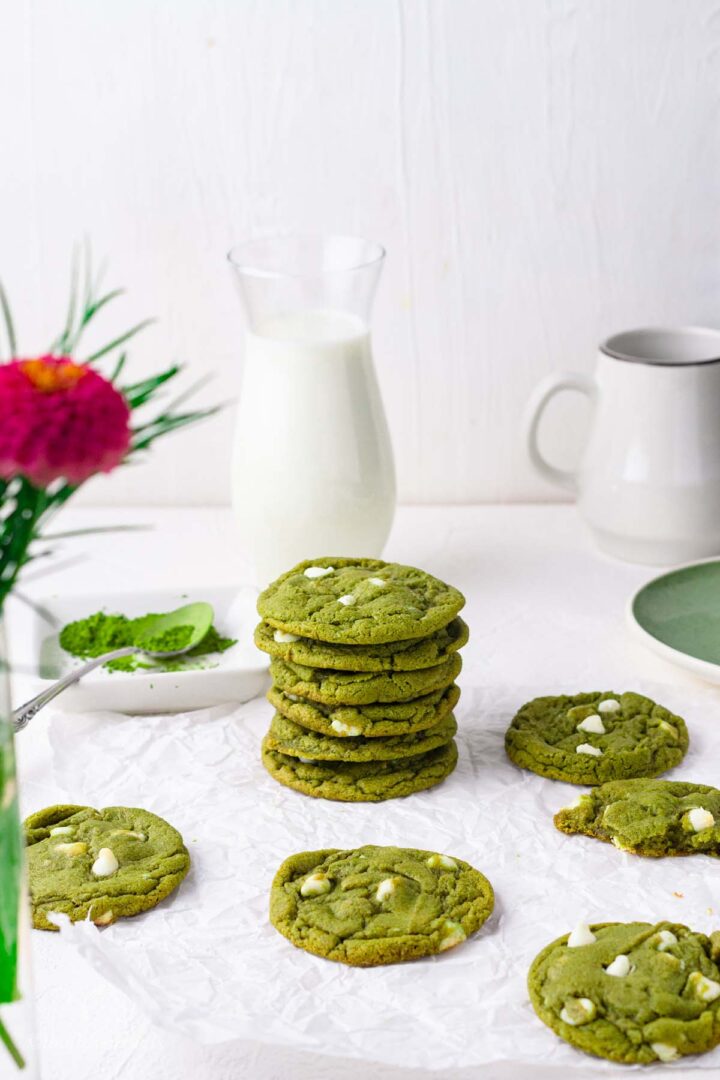 Matcha Cookies with White Chocolate chips (egg-free) - The Flavor Bells