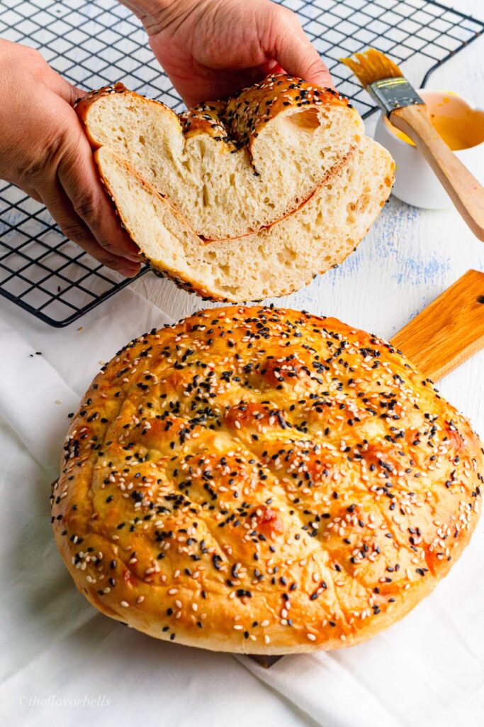 Turkish Bread (No-knead Recipe) - The Flavor Bells